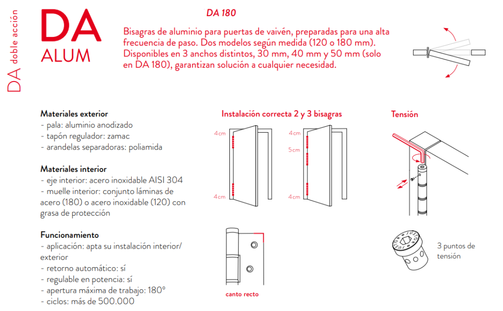 bisagra doble acción JUSTOR (2u) DA180 PLATA - Ferretería Julià